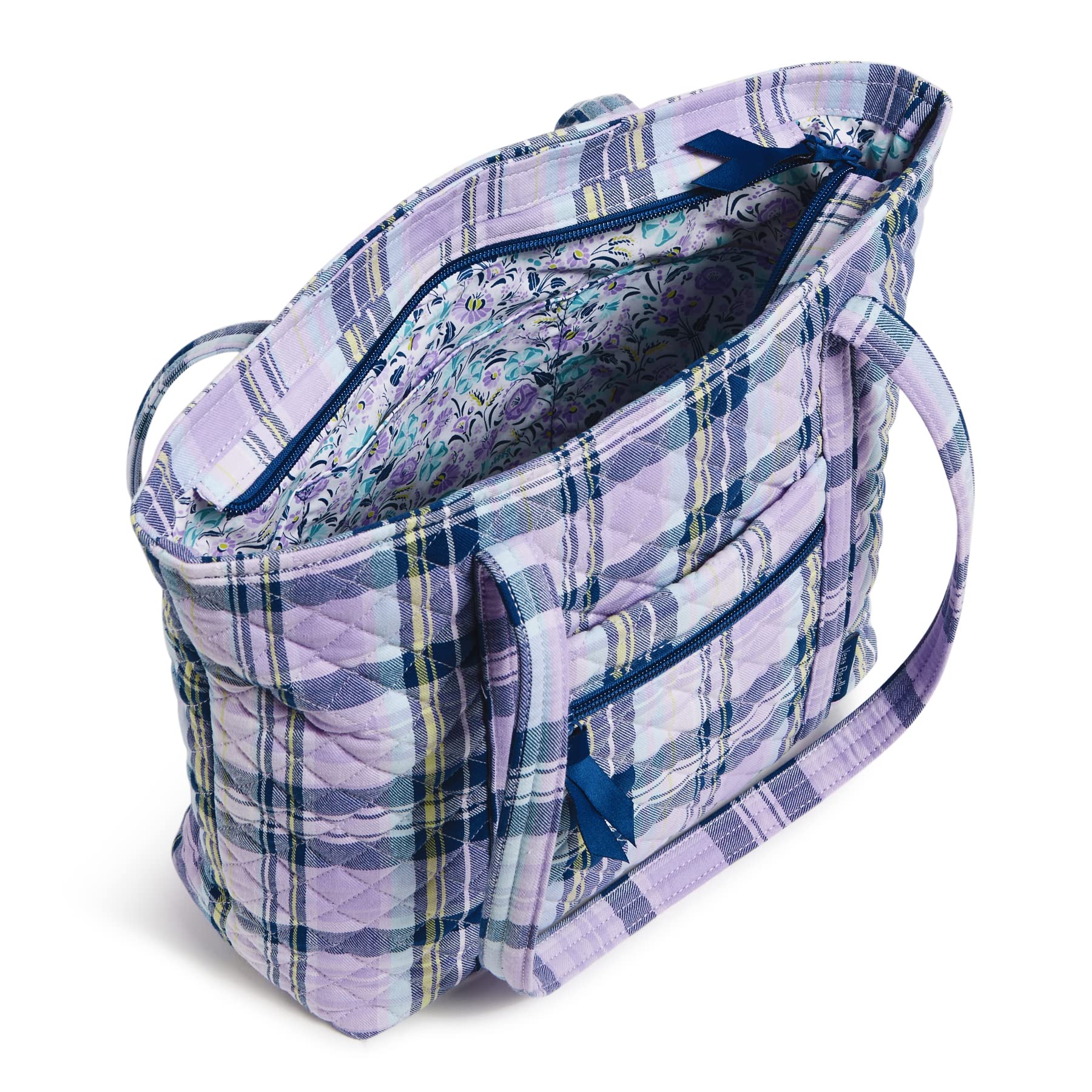 Vera Bradley Women's Cotton Small Vera Tote Bag, Reef Water Blue - Recycled Cotton, One Size