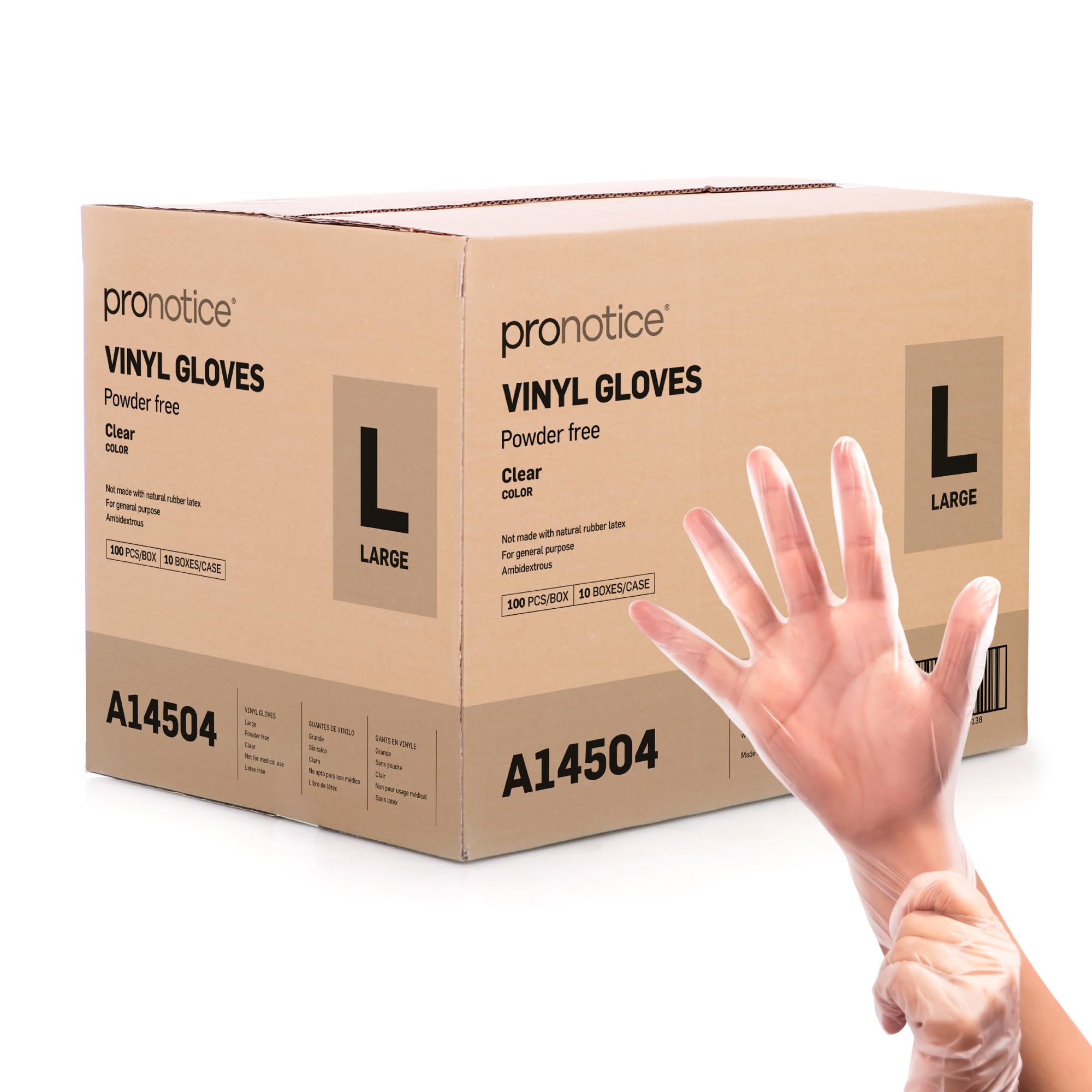 Pronotice Disposable Vinyl Glove, Clear, General Purpose, Powder Free, Food Safe, Cleaning, Latex-Free, Full Case 1000 Gloves (Medium)