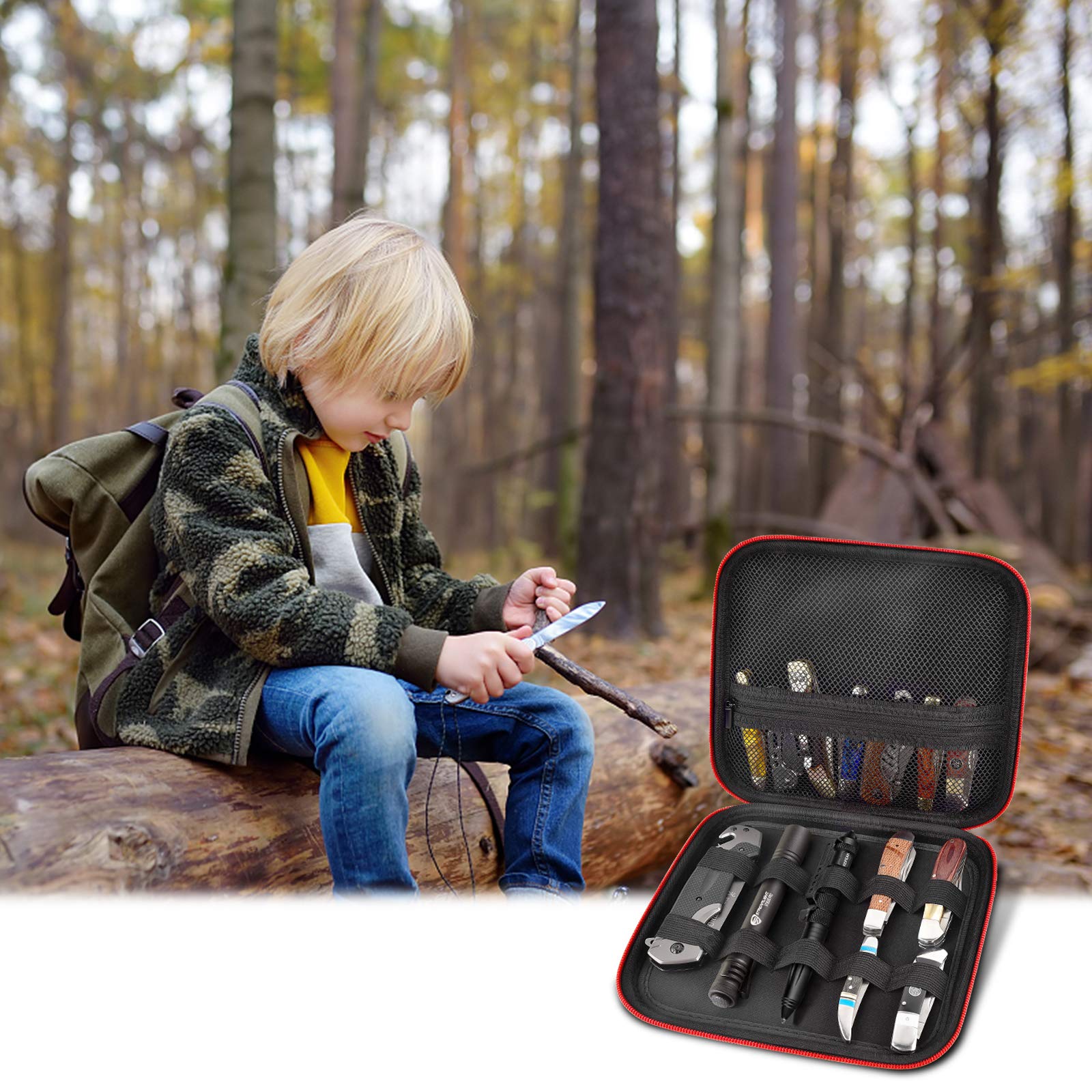 Pocket Knife Display Case with 10 Slots, Knife Case, Folding Knife Holder Organizer, Butterfly Knife Storage Carrier, Knives Collection Protector for Survival Tactical EDC Mini Knife (Box Only)