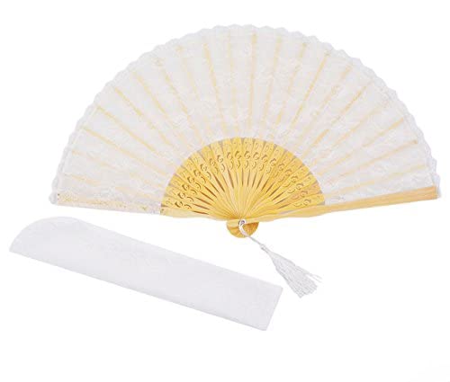 Womens Multi Color Handmade Cotton Lace Folding Hand Fan (Black-A) (6-pac)