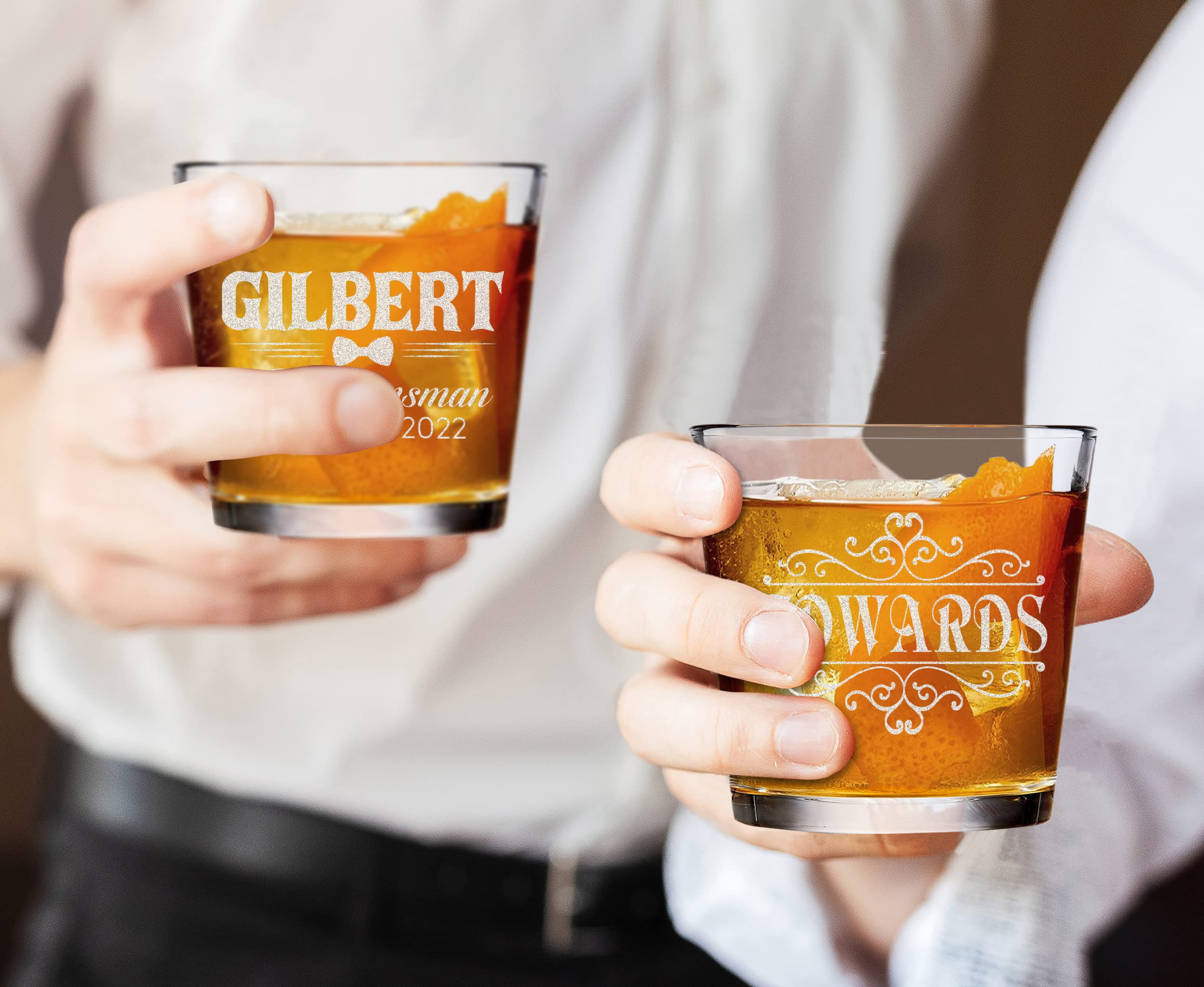 TEEAMORE Personalized Rocks Old Fashioned Cocktail Glass Add Your Name Last Name Etched Whiskey Glasses Gift Housewarming 9oz