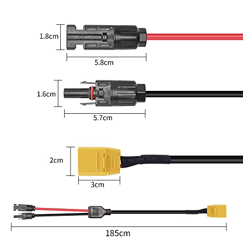YACSEJAO Solar Connector to XT90 Cable 16AWG 1.8M/5.9FT Solar Panel Adapter to XT90H Male Extension Cable Solar Chharge Cable for XT90 Input Port Portable Power Station & Solar Generator