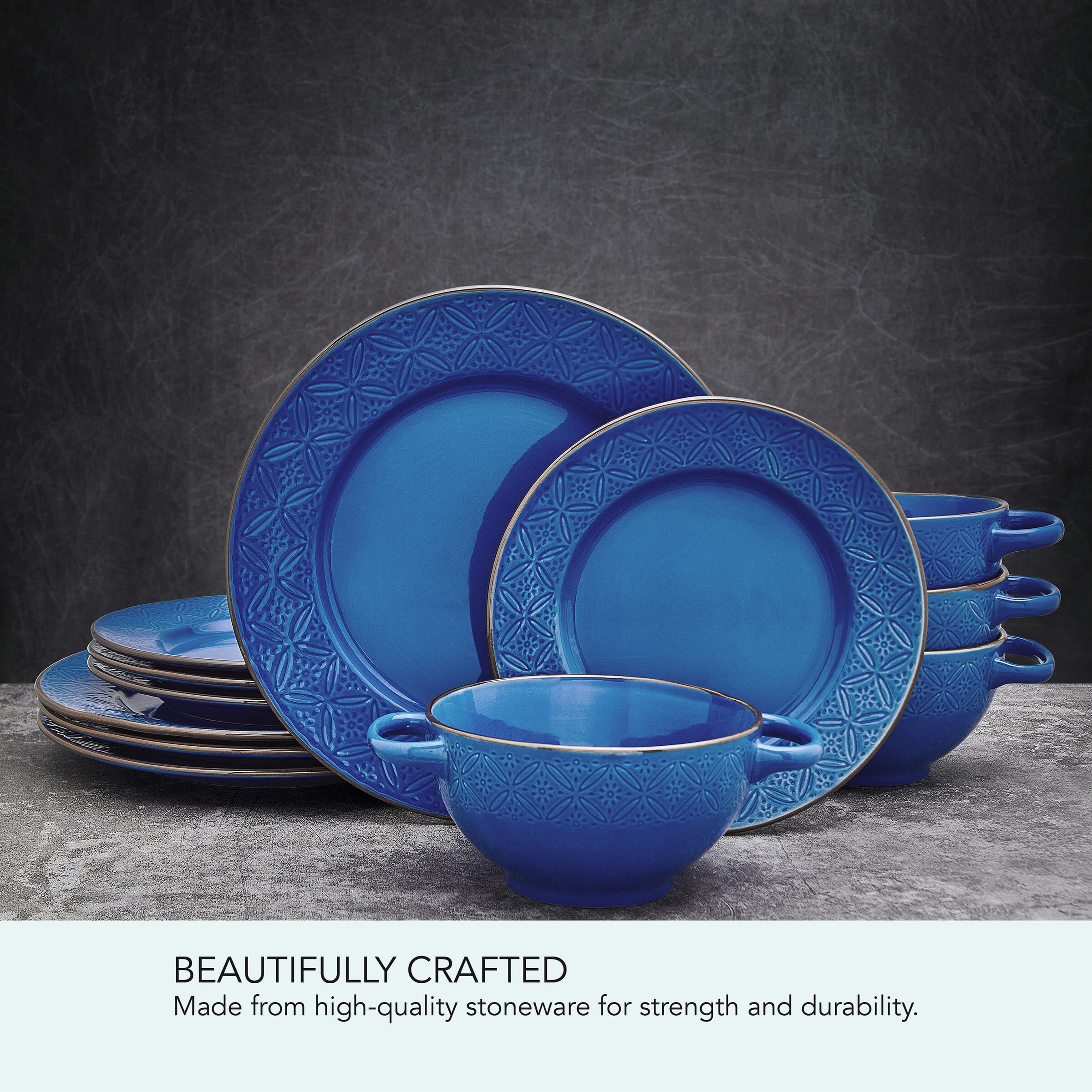 Pfaltzgraff Kori 12 Piece Dinnerware Set, Service for 4, Blue