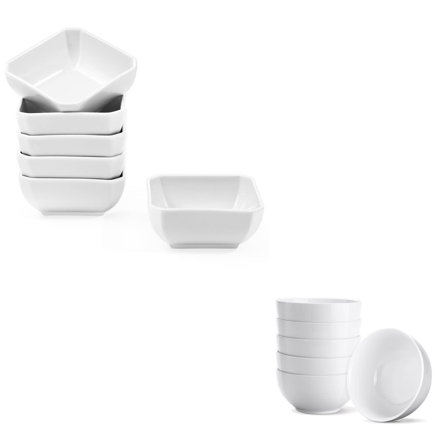 Yedio Porcelain Bowls Set and Porcelain Square Bowl Bundle