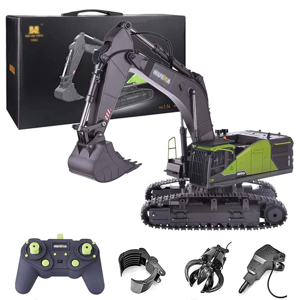 ZRYYWAN 4-in-1 RC Excavator, 2.4G Remote Control Digger, 22-Channel Alloy Grab Truck, Digger Construction Truck Full Function Engineering Vehicle Toy for Kids and Adults