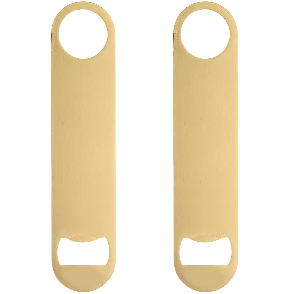 WAYTOSUC 2Pcs Gold Stainless Steel Flat Bottle Opener, Heavy Duty Bartender Beer Bottle Opener for Bar Home Kitchen Restaurant (2, Gold)