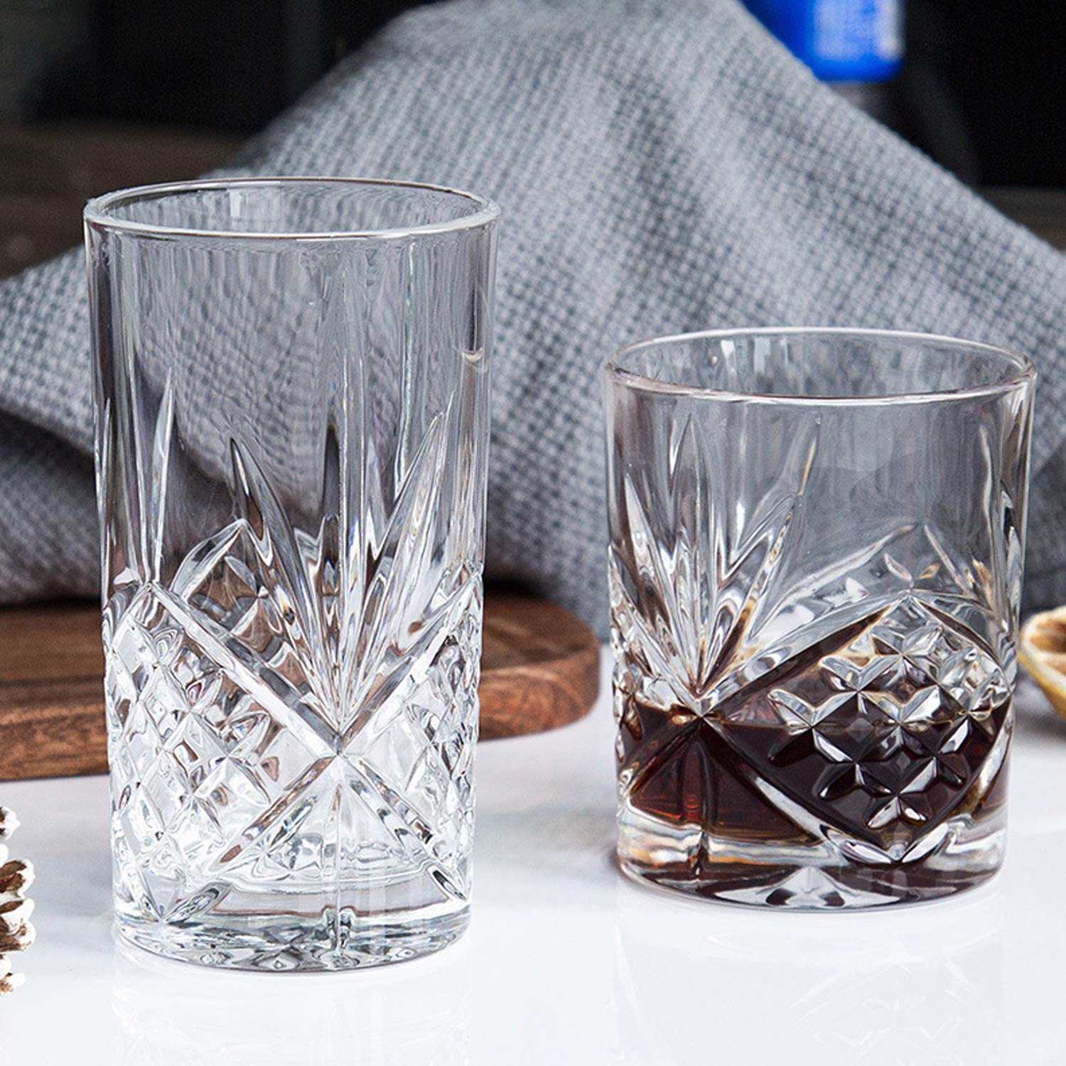 Whisky Glasses Set 12 oz,Liqueur Spirits Glasses Snifters Round Clear Drinking Glass,Rock Glasses,Old Fashioned Cocktails Glasses Bourbon Glasses for Restaurants,Bars,Water Cups Vodka Cups 8 Pack