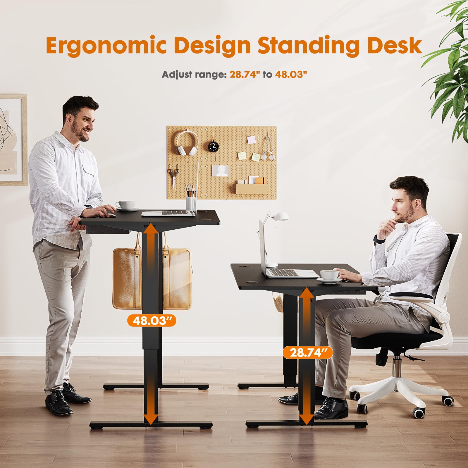 NEWBULIG Electric Height Adjustable Sit Stand Home Office Computer Desks with Drawer, 63 Inch, Black Top and Frame