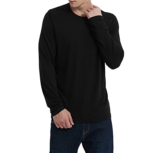 YUERD M&W Merino Wool Long Sleeve Crew Base Layer Mens 100% Merino Wool Active Thermal Underwear Shirts for Men Midweight Black