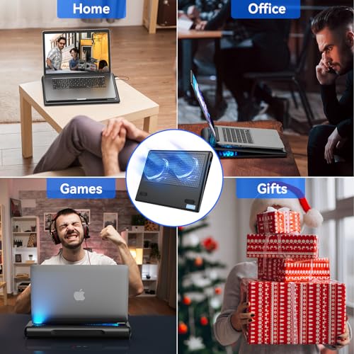 TECKNET Laptop Cooling Pad, 12"-15.6" Laptop Cooler, Gaming Cooling Pad Stand, Wind Speed Adjustable, 2 USB Powered Fans Cooling Pad for Laptop Within 16 Inch (Blue)