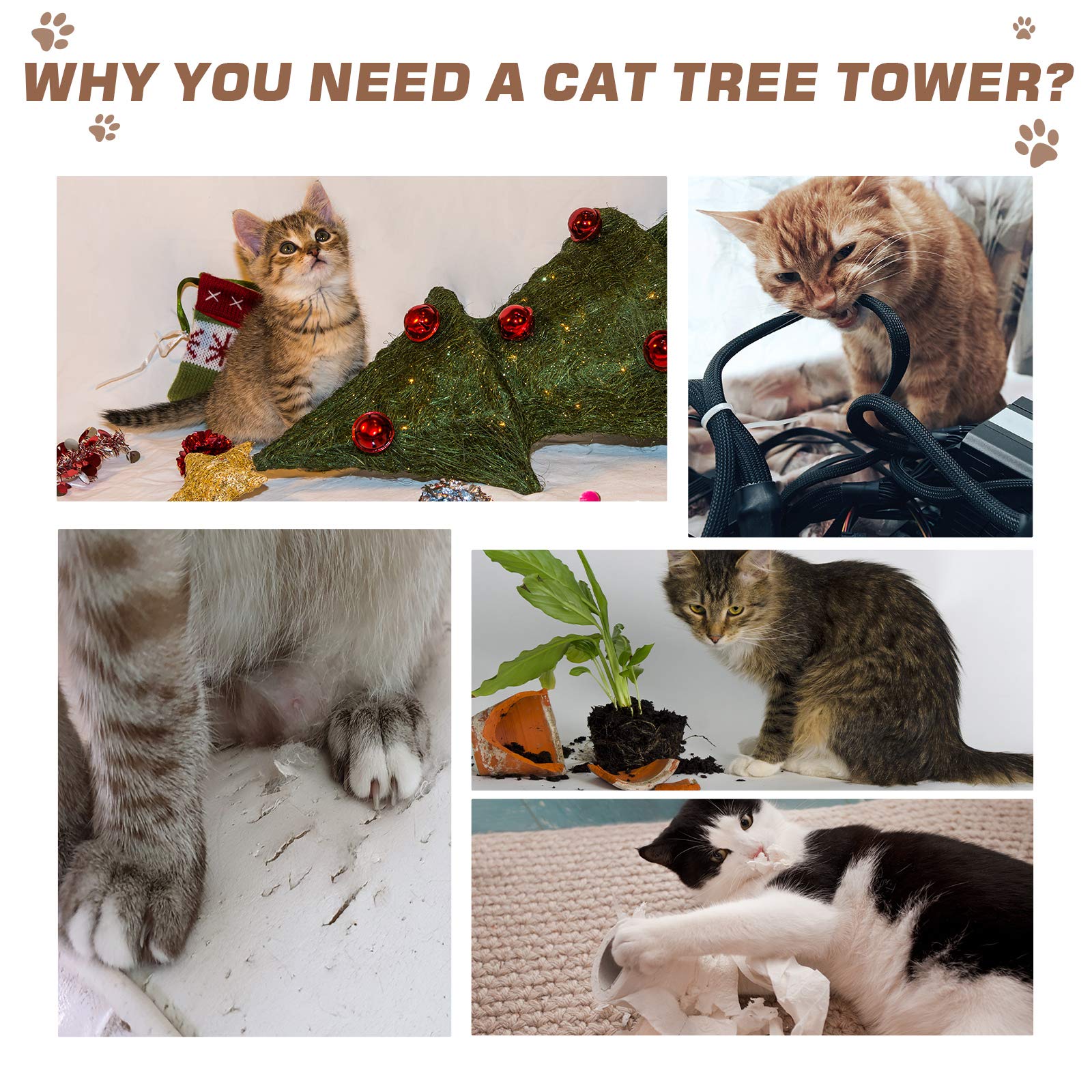 PawHut Floor-to-Ceiling Cat Tree Cat Climbing Tower with Sisal-Covered Scratching Posts Natural Cat Tree Activity Center for Kittens Cat Tower Furniture, Brown
