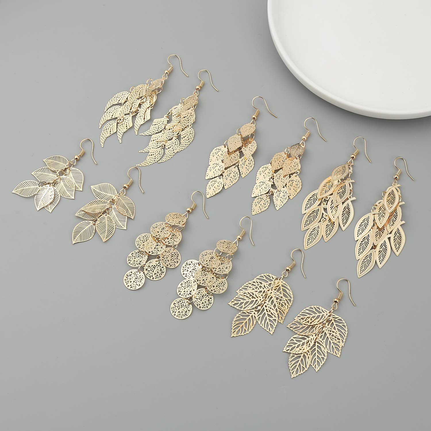 Starain 12 Pairs Gold Hoop Earrings for Women Long Layered Leaf Earrings Vintage Statement Dangle Drop Earrings Set
