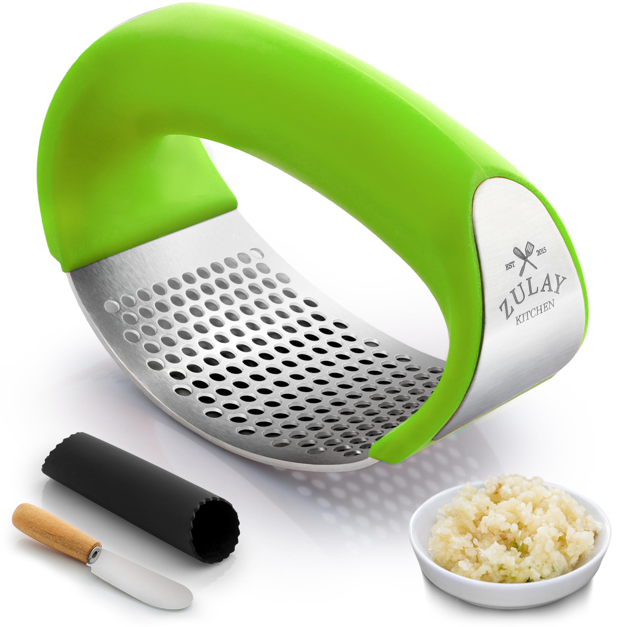 Zulay Garlic Press Rocker - Stainless Steel Garlic Mincer Perfect For Mincing Garlic - Comfortable Grip Garlic Crusher - Garlic Chopper for Smash Garlic (Black)