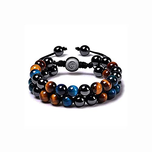 YUGESMGS 8mm Hematite Blue Tiger Eye Yellow Tiger Eye Double Layer Bracelet Man Women Handmade Natural Stone Bracelet