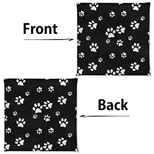 White Dog Puppy Paw Print Square Seat Cushion Non Slip Durable Chair Cushion Pads for Dining Room, Office, Kitchen, Sofa, Floor, Outdoor, Patio Chairs Decorative