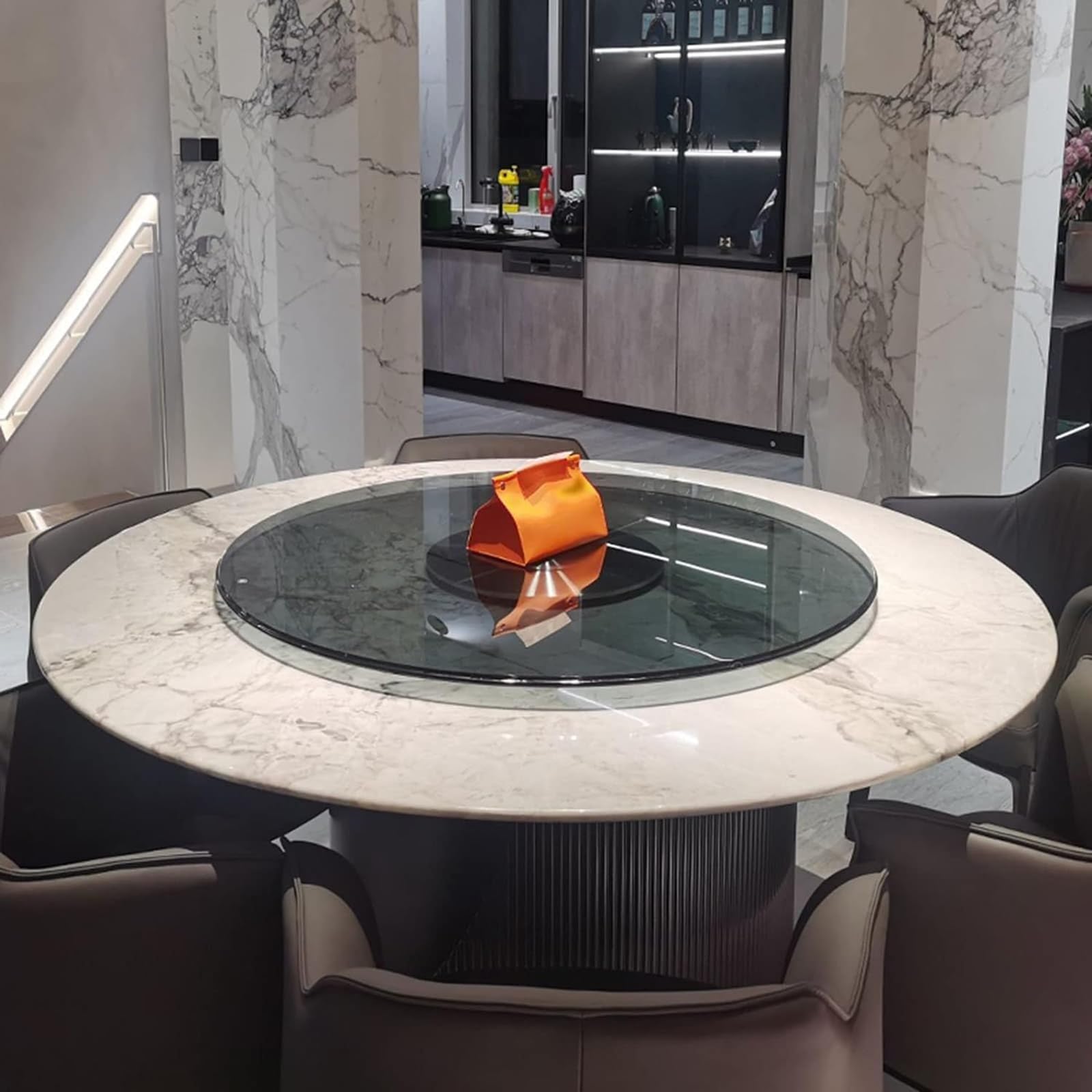 Rotating Lazy Susan for Dinner Table, Round Tempered Glass Lazy Rotating Serving Plate, Heavy Duty Transparent Rotating Tray, for Hotel Dining Turntable ( Color : Gris , Size : 60cm (24inch) )