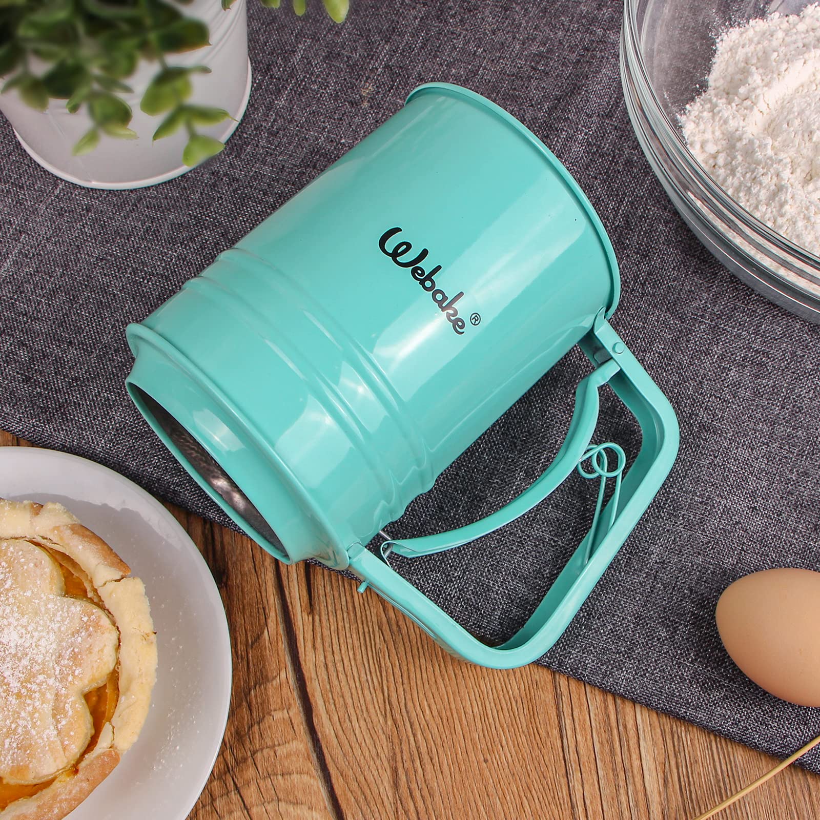 Webake Flour Sifter for Baking Stainless Steel One-handed Small Flour Sieve Kitchen Sifter Cocoa Powder Sieve Baking Supplies Stylish Green