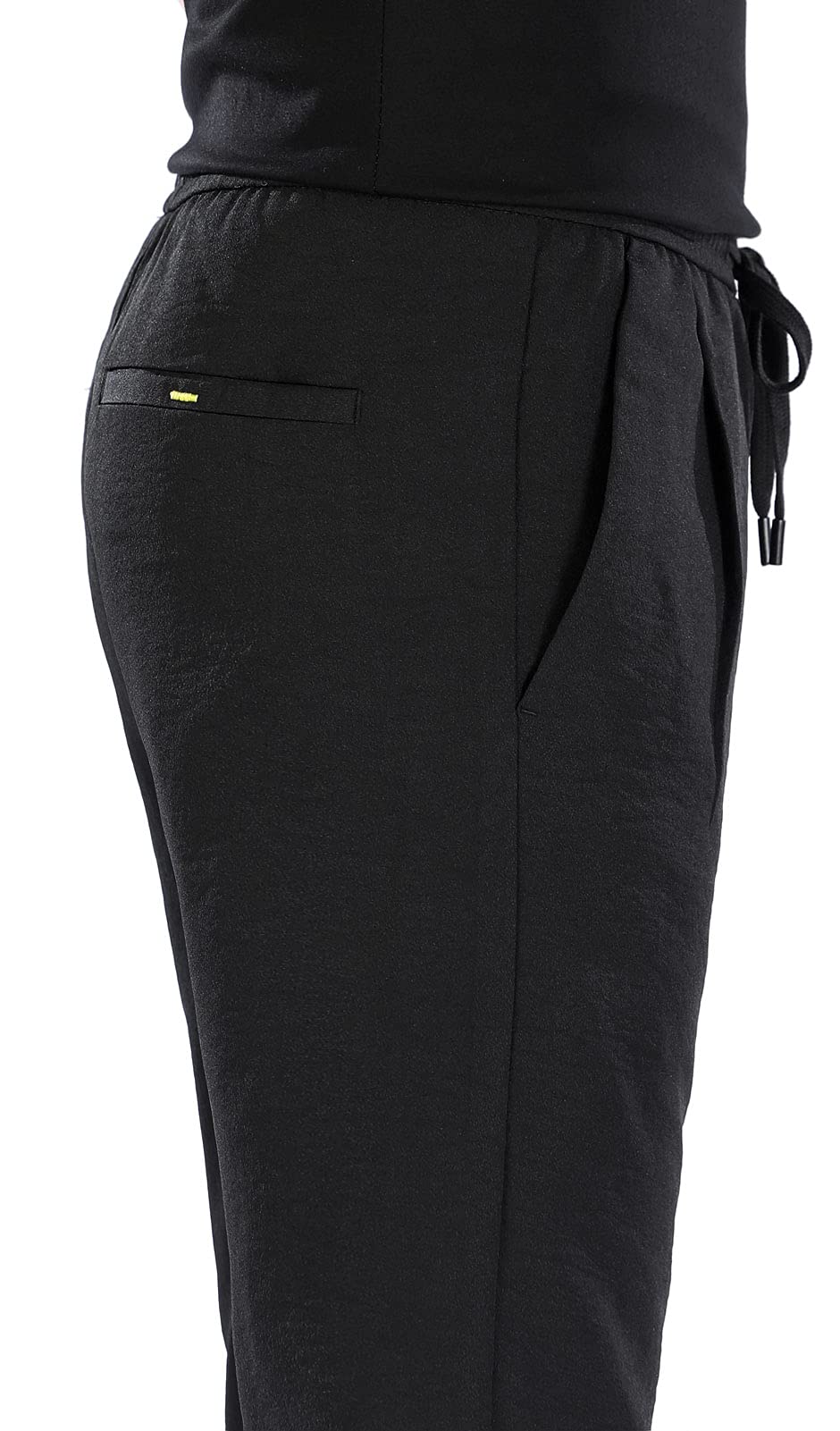 Plaid&Plain Men’s Linen Like Seersucker Pants Slim Fit Beach Pants with Drawstring E8201 Black 32x28