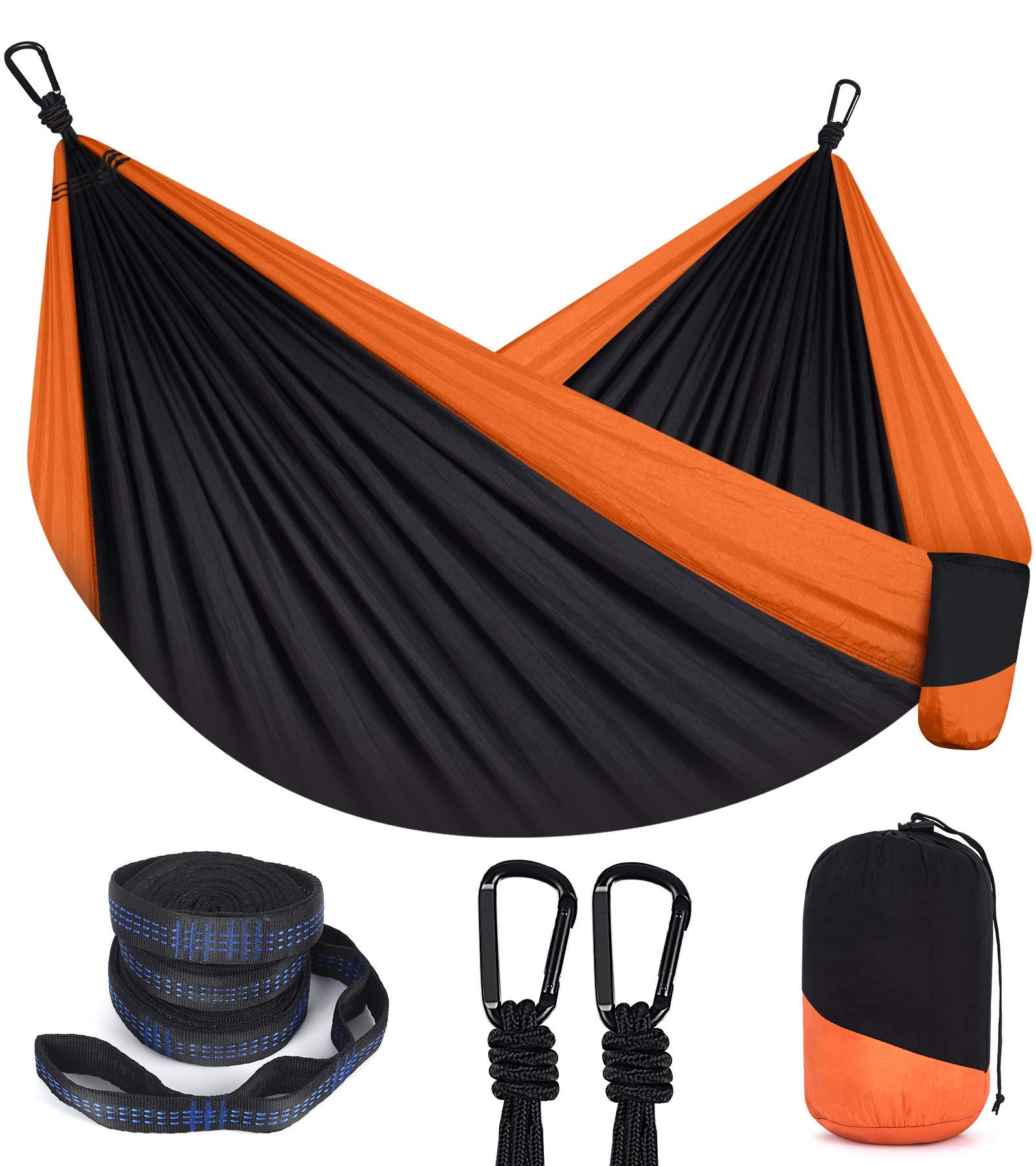 SANSUNTEK Hammock-Camping Hammock for Outdoors Travel Backpacking,Camping Gear-Double Hammock with Tree Straps(18+1 Loops)&Carabiners,Nylon Portable Hammock,2 Person Hammock for Tree & Hiking Gear