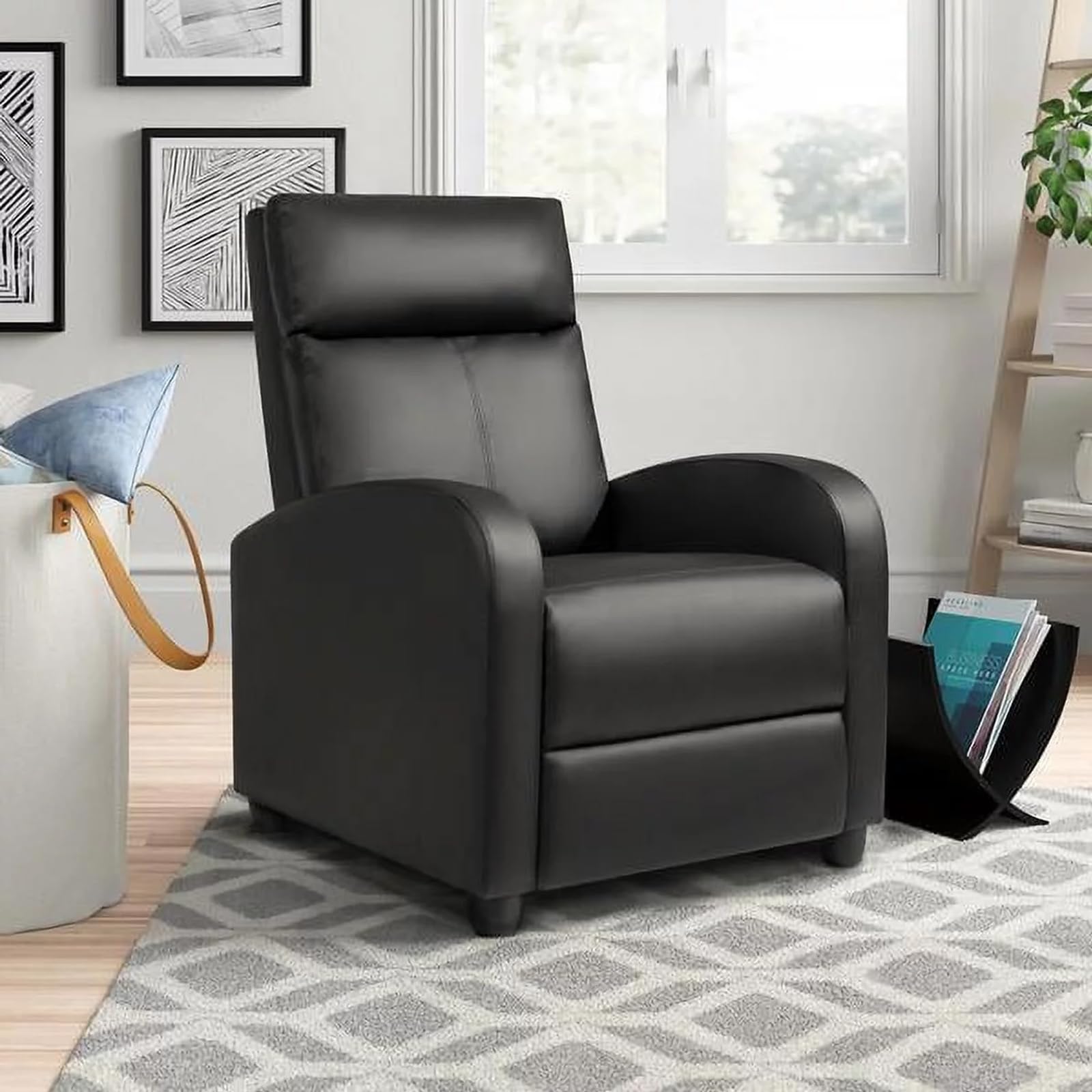 reipol Faux Leather Push Back Theater Recliner Chair with Footrest for Living Room