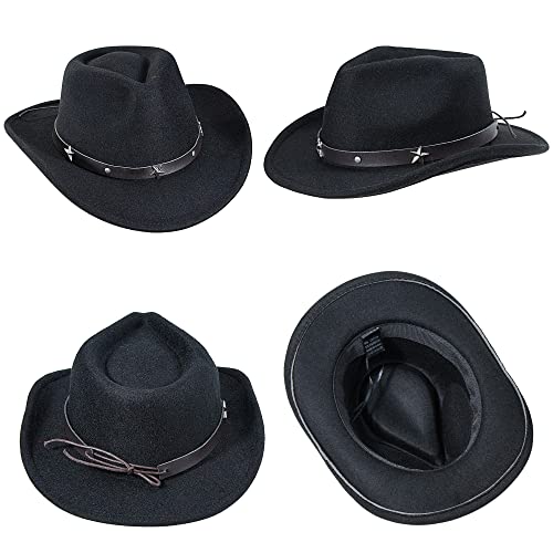 Western Cowboy Hat for Men Women Classic Roll Up Fedora Hat with Buckle Belt(Size:Medium) Black