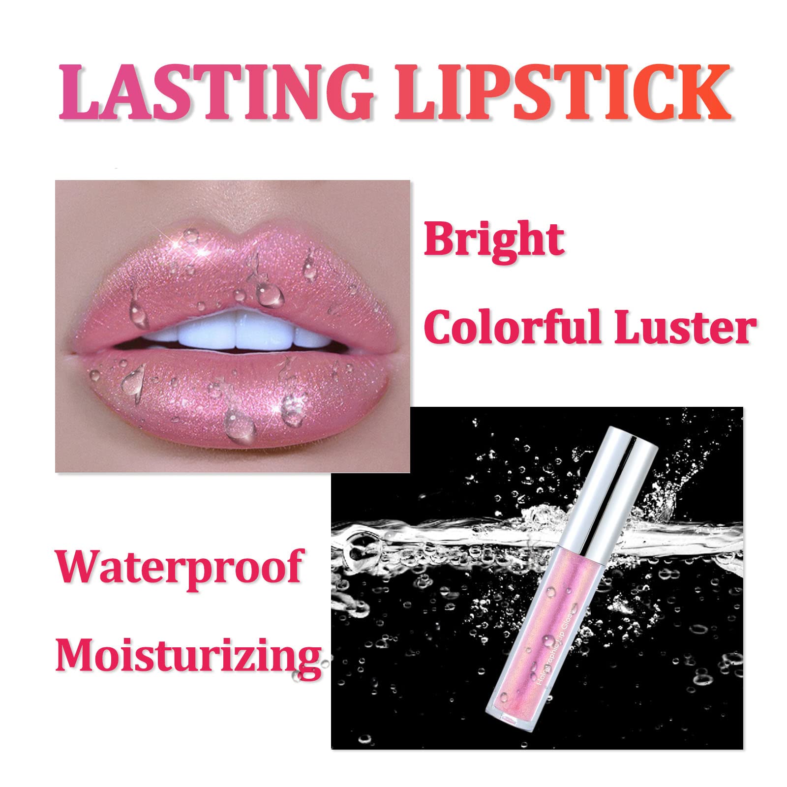 Rosarden Long-Lasting Shiny Liquid Lipstick, Diamond Shimmer Metallic Lip Gloss, Waterproof, Moisturizing, Popular Shiny Lip Gloss for Face & Eyes Makeup