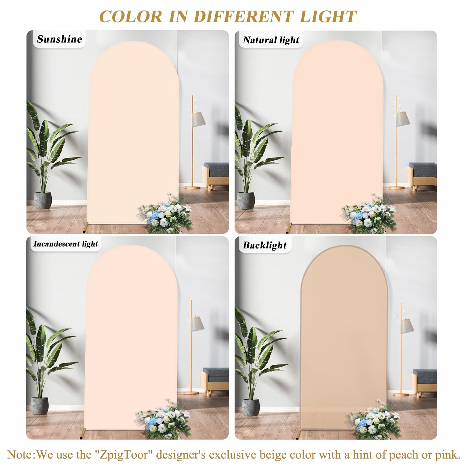 Spandex Fitted Arch Backdrop Cover Chiara Arch Cover Backdrop Fabric,2-Sided Wedding Arch Cover for Wedding Ceremony Birthday Party Baby Shower Banquet Decoration(Beige, 2.6 x 6 ft)