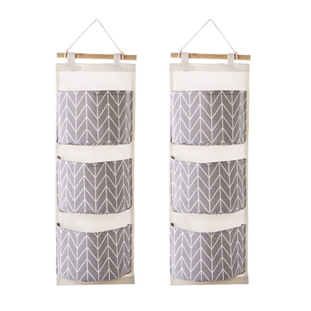 Over The Door Closet Organizer, 2 Packs Wall Hanging Storage Bags with 3 Pockets for Bedroom & Bathroom (Gray)