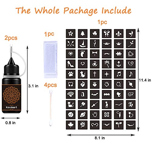 Temporary Tattoos Kit Brown Tattoo Kit 2 Bottles 1 Oz Gel with 60 Adhesive Stencils for Women Painting Decor Supplies
