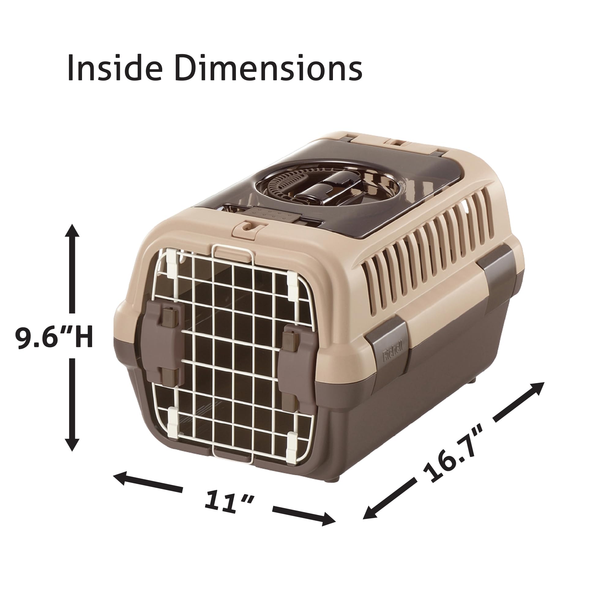 Richell: Double Door Carrier: Small Brown - Pet Transporter, Small Cats & Dogs Up to 11lbs, Attach to Car Seat Belts, Clear Top Door, Front Entry Gate