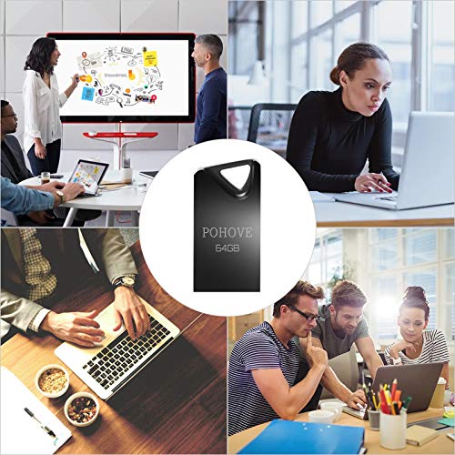 POHOVE USB Flash Drive 64GB Mini Memory Stick 64 GB Portable Pen Drive 64GB Waterproof USB Stick with Key Ring for PC Laptop Computers Tablet etc -Black