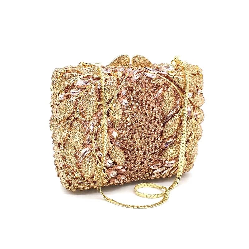 ZHUHW Women Evening Party Bag Clutches Bridal Wedding Party Heart Purses Leaves Crystal Purses