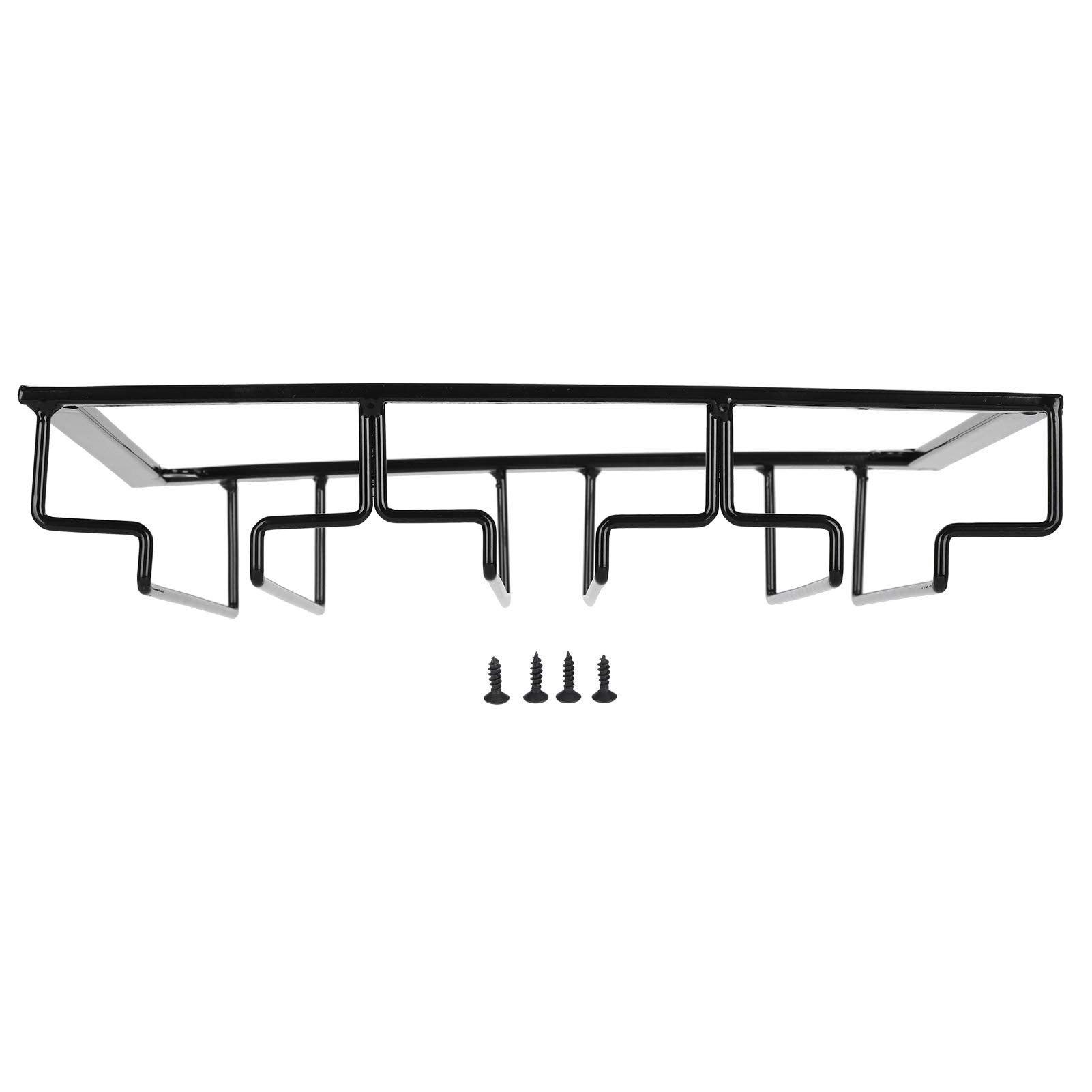Wine Glass Rack Under Cabinet Stemware Wine Glass Holder Glasses Storage Hanger Metal Organizer for Bar Kitchen Cabinet (3 Slots Length 30cm Width 22.5cm Black)
