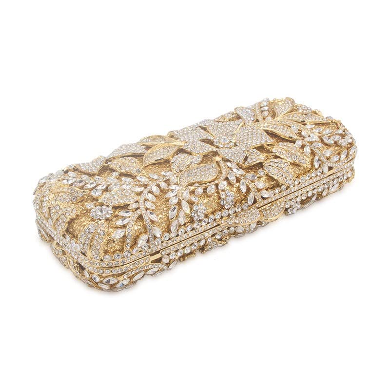 ZHUHW Women Purse Crystal Flower Metallic Clutches Female Chains Shoulder Bags Evening Handbags
