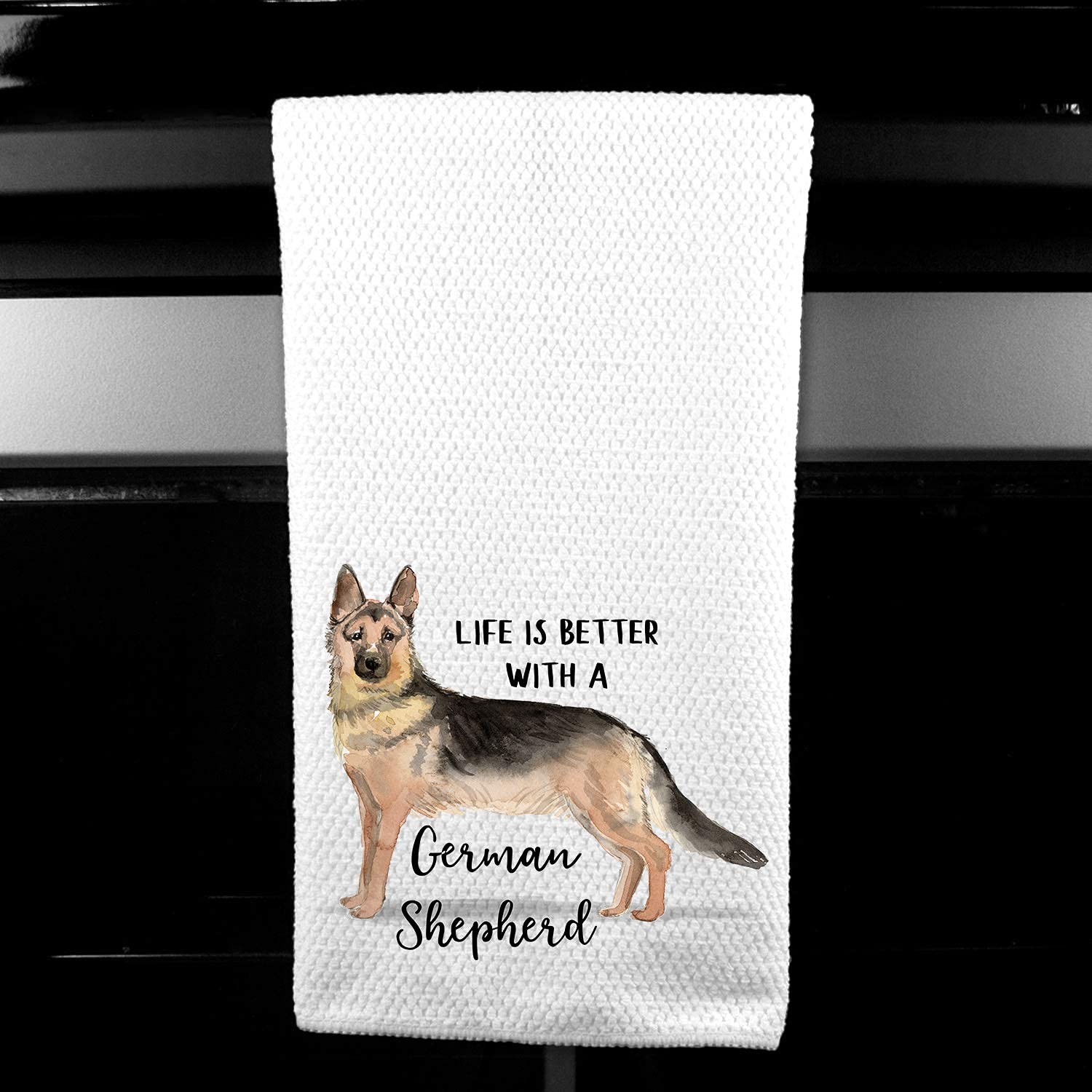 Watercolor Life is Better with a German Shepherd Microfiber Kitchen Tea Bar Towel Gift for Animal Dog Lover