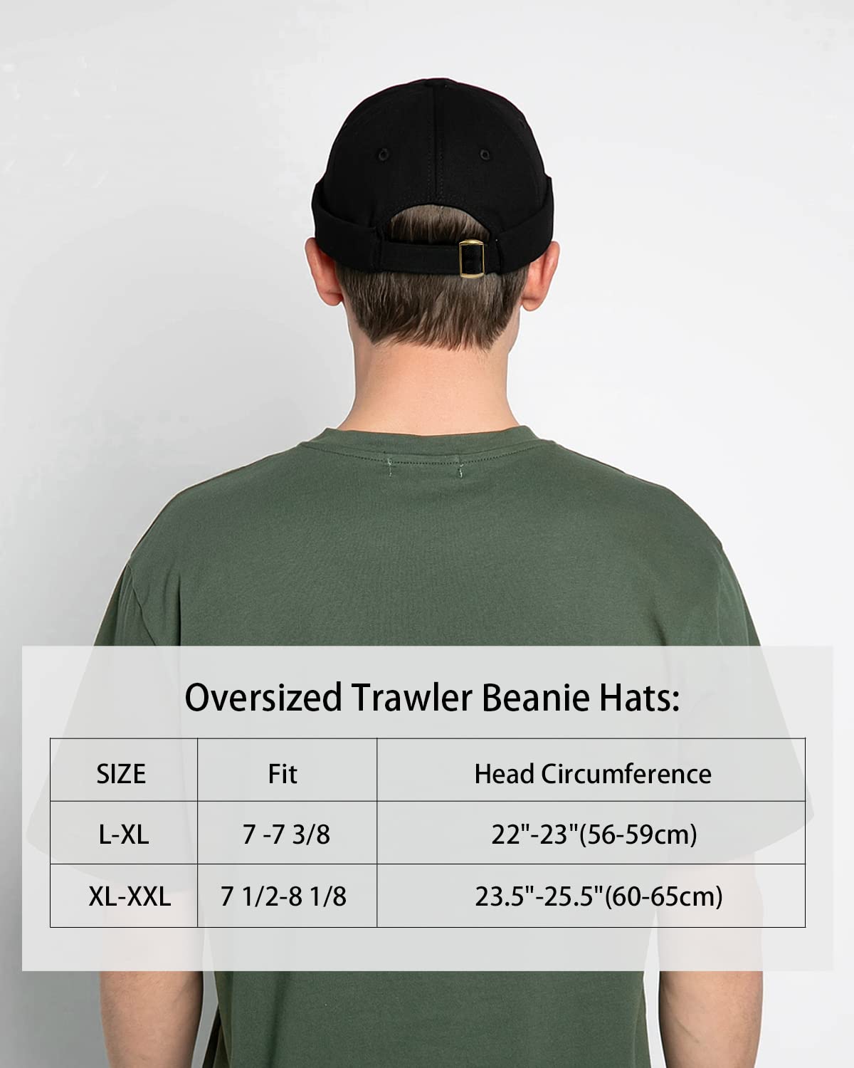 Zylioo Oversize XXL Brimless Harbour Hat,Adjustable Docker Cap for Big Heads,No Brim Ball Cap for Men and Women Black