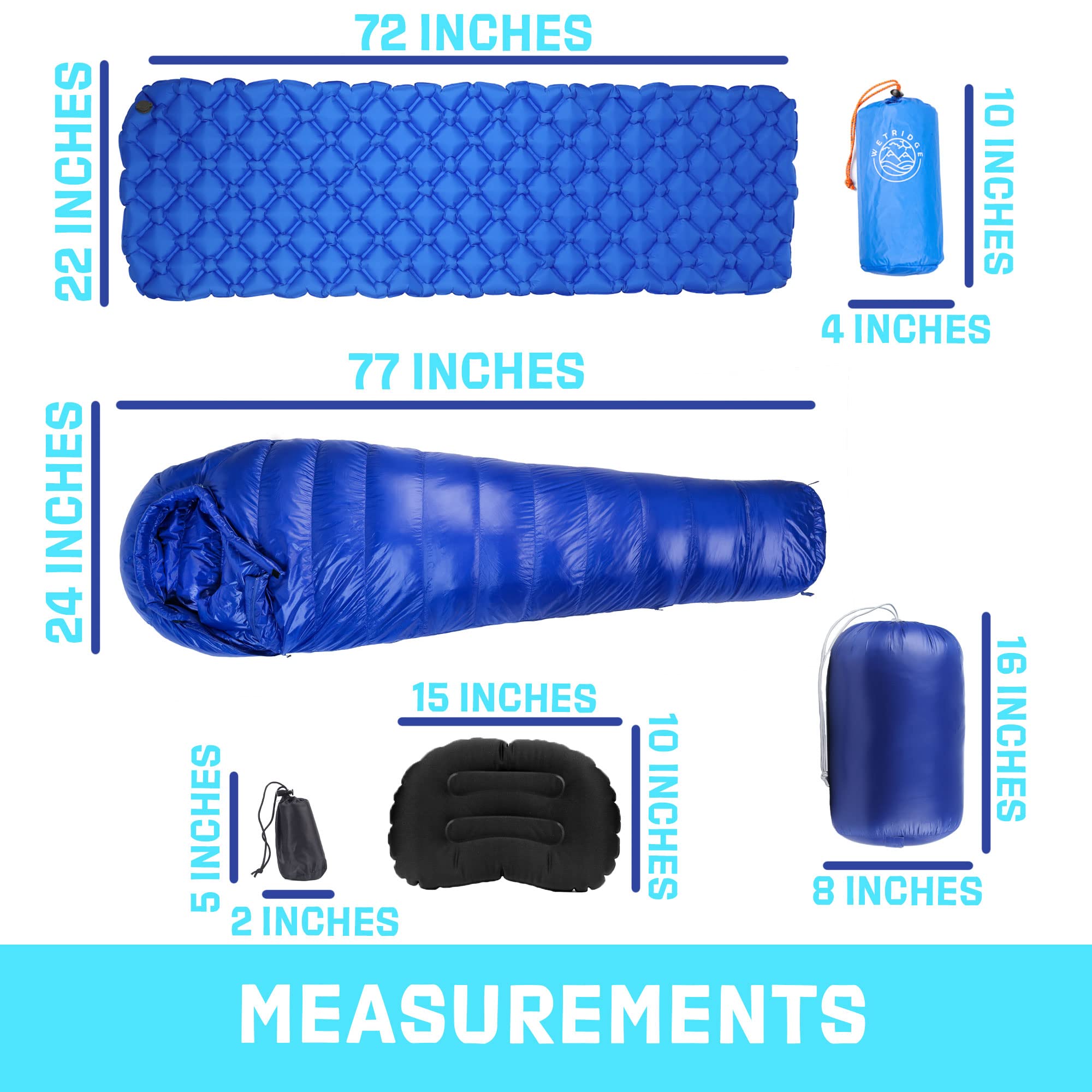WETRIDGE Sleeping Bag with Pillow Kit, 0 Degree F RDS Down Sleeping Bag - Sleeping Bag Pillow - Adult Sleeping Bags - Sleeping Bags Adults - Mummy Camping Sleeping Bag Green