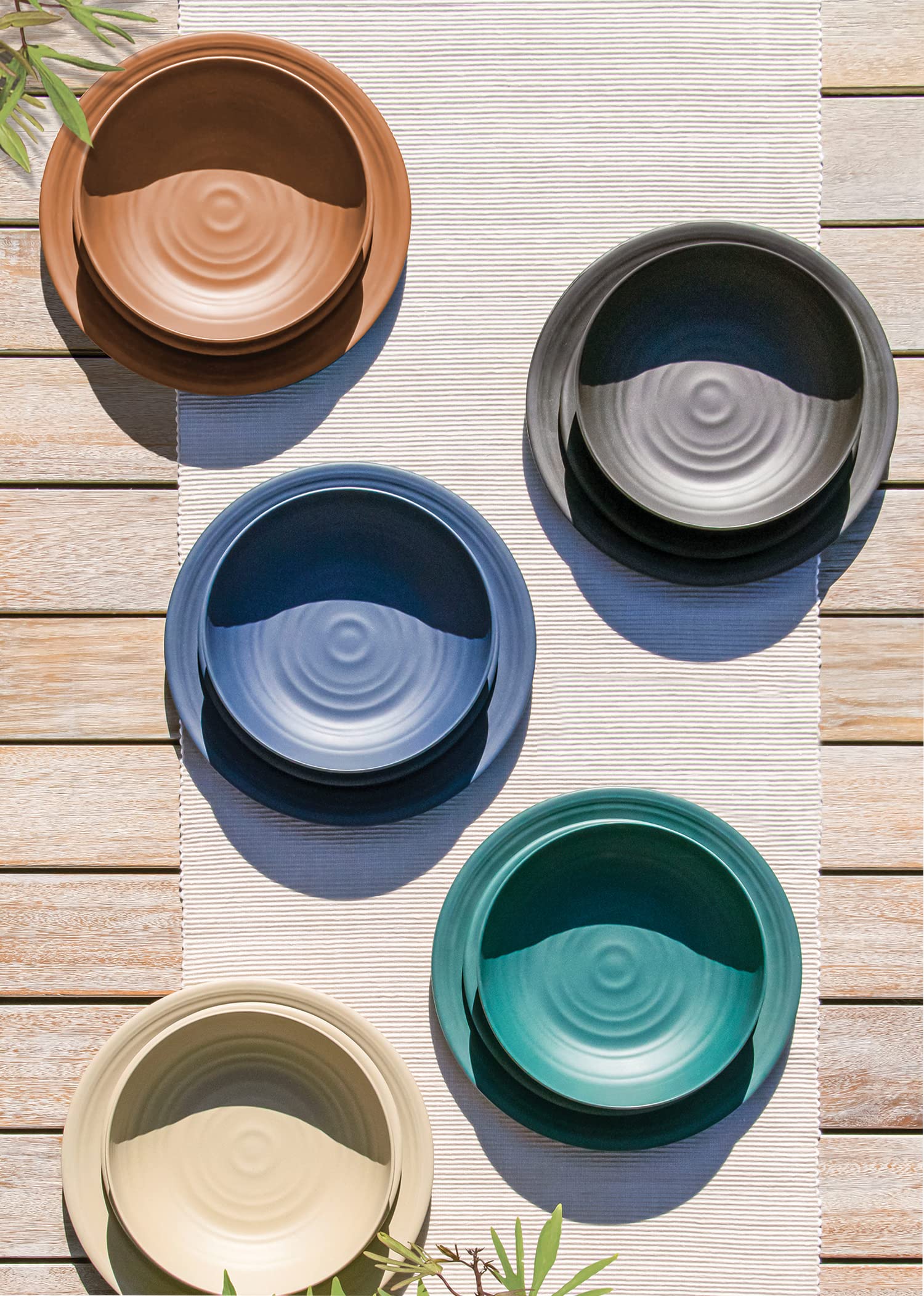 TarHong Planta Artisan Solids Low Bowl, Planta (Majority Plant Based with Melamine Binder), Shatterproof, Indoor/Outdoor Entertaining, Matte Teal, Set of 6