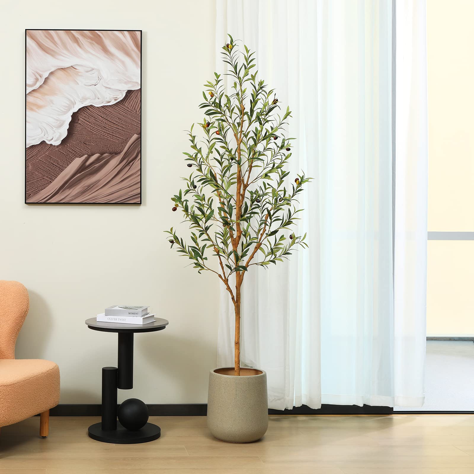 OAKRED Artificial Olive Tree, 6FT Tall Fake Silk Plants with Natural Wood Trunk Faux Potted Tree for Home Decor Indoor Office Porch, Set of 1