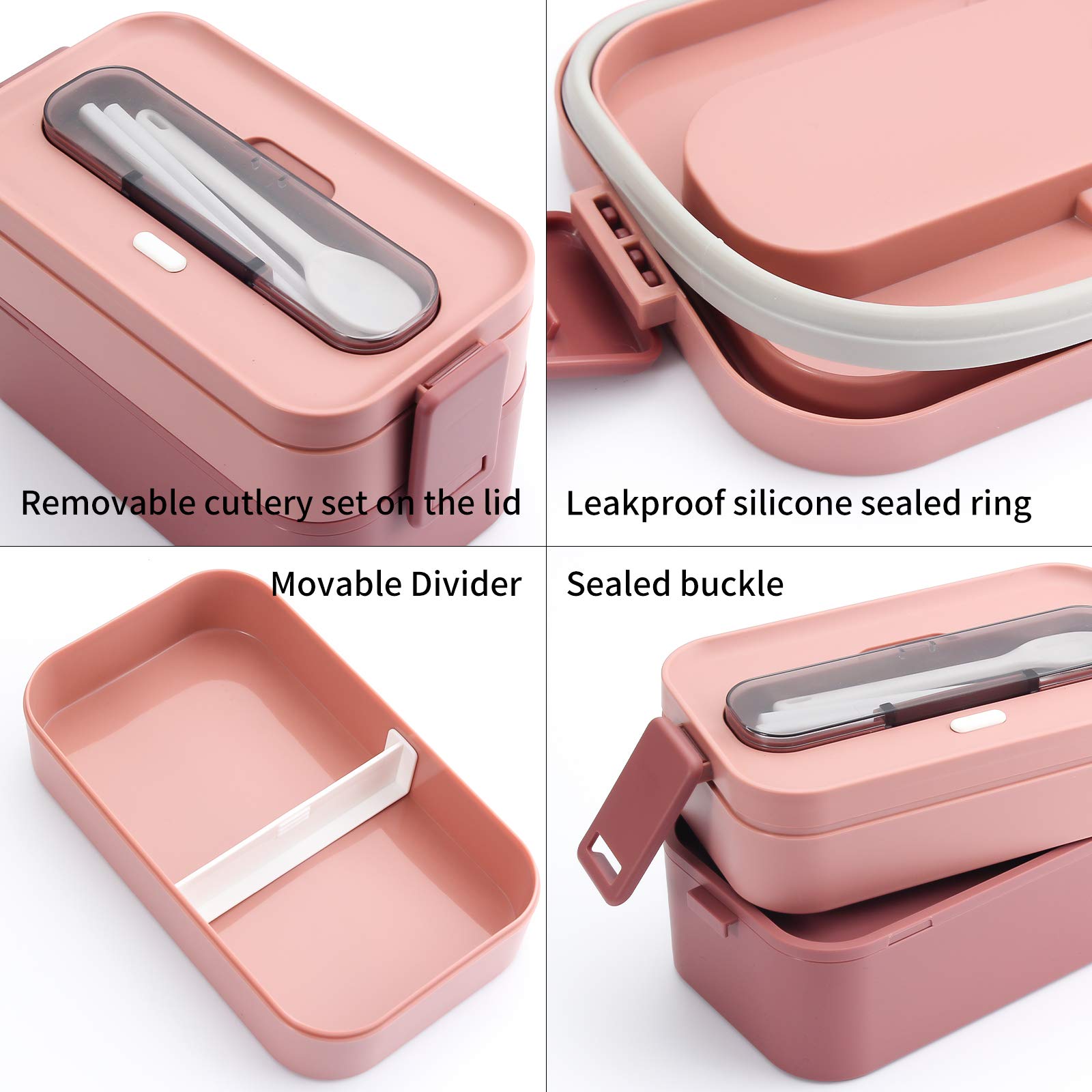 YFBXG Bento Box For Adults,Stackable Bento Lunch Container With Divider,Microwave Safe Leakproof Salad Lunch Container With Utensils & Lunch Bag (White)