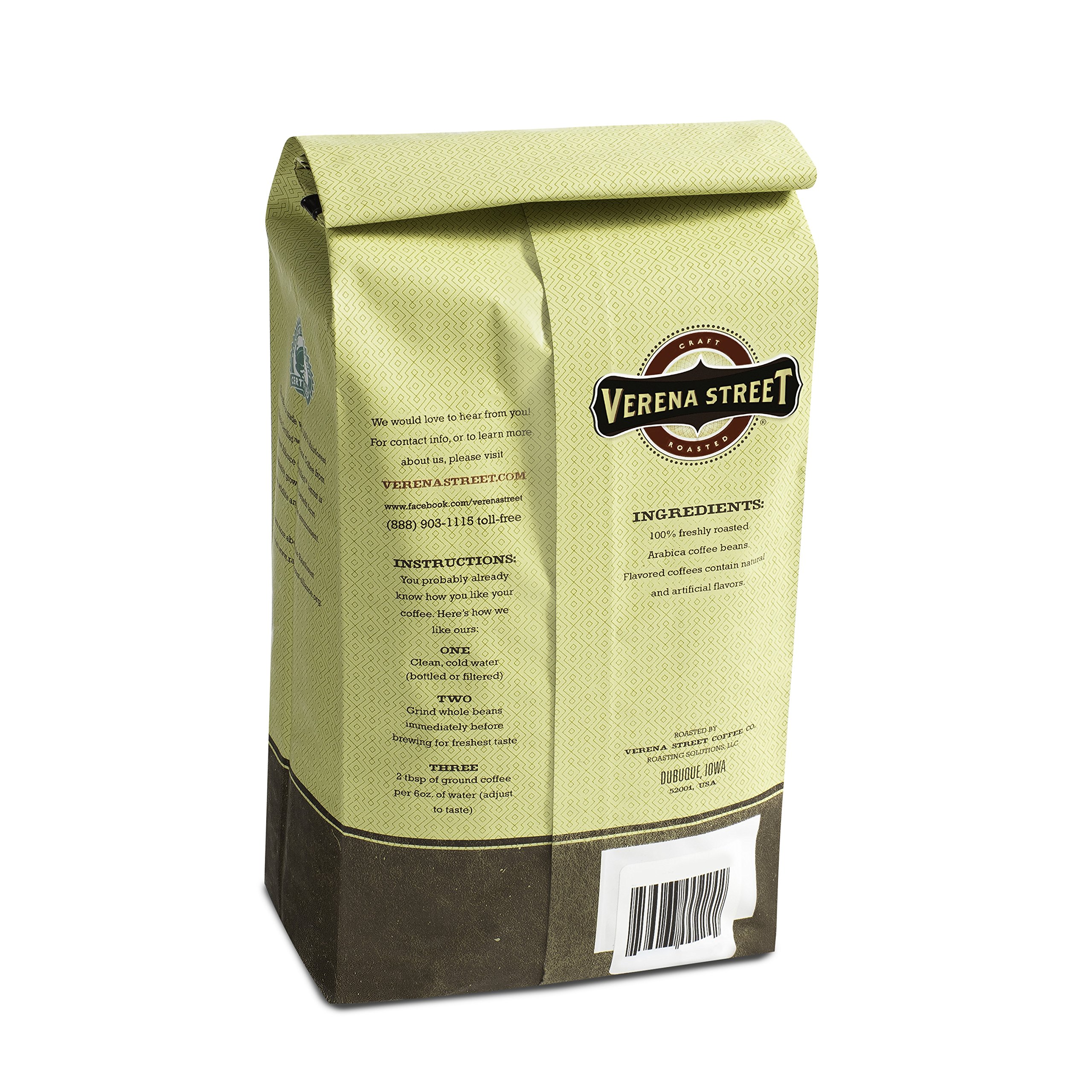 Verena Street 2 Pound Whole Bean, Swiss Water Process Decaf Beans, Sunday Drive Decaffeinated, Medium Roast Rainforest Alliance Certified Arabica Coffee