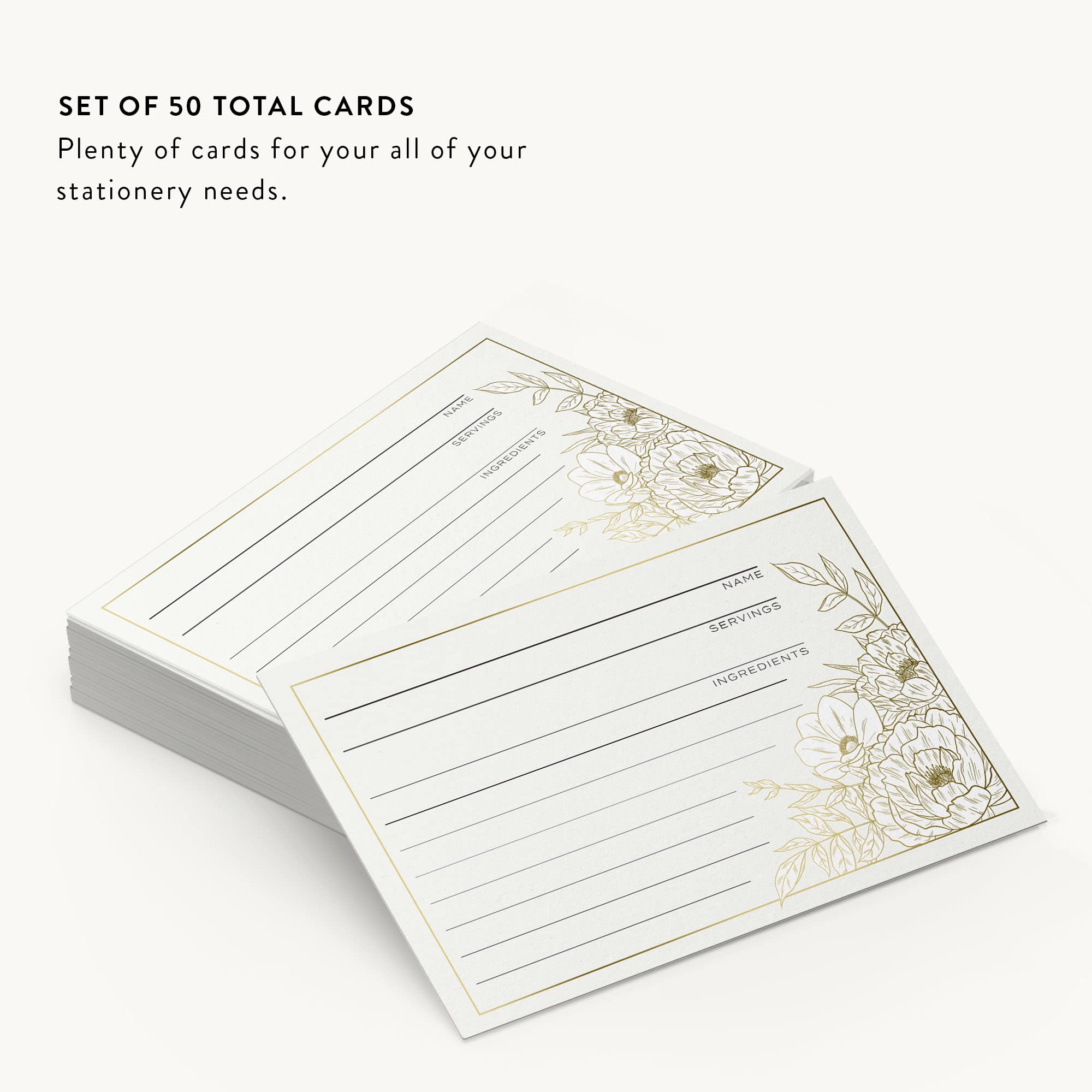 Victorian Gold Foil Floral Recipe Cards, 4x6 inches