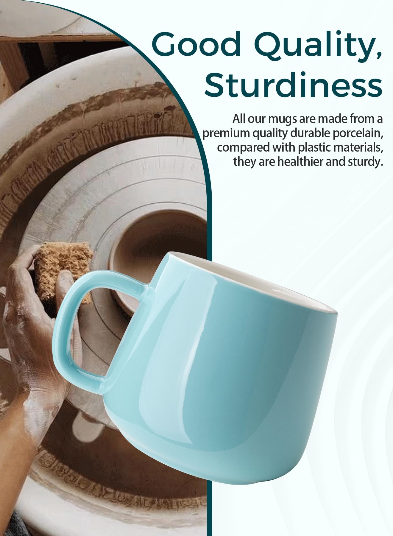 Teocera Porcelain Coffee Mugs Set of 4-12 Ounce Coffee Cups with Handle for Hot or Cold Drinks like Cocoa, Milk, Tea or Water - Smooth Ceramic with Modern Design, Turquoise