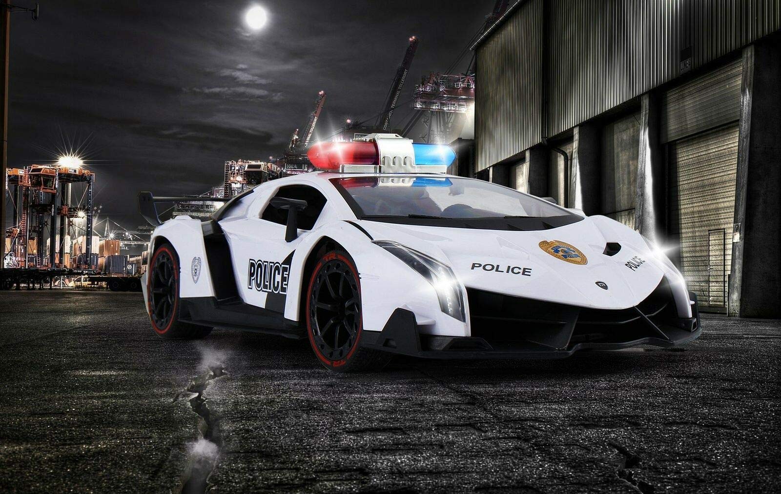 Remote Control Police Car, 4D Motion Gravity and Steering Wheel Control, 1:12 Scale, 2.4Ghz, with Lights, Sirens, Powered Doors, (TR-911)