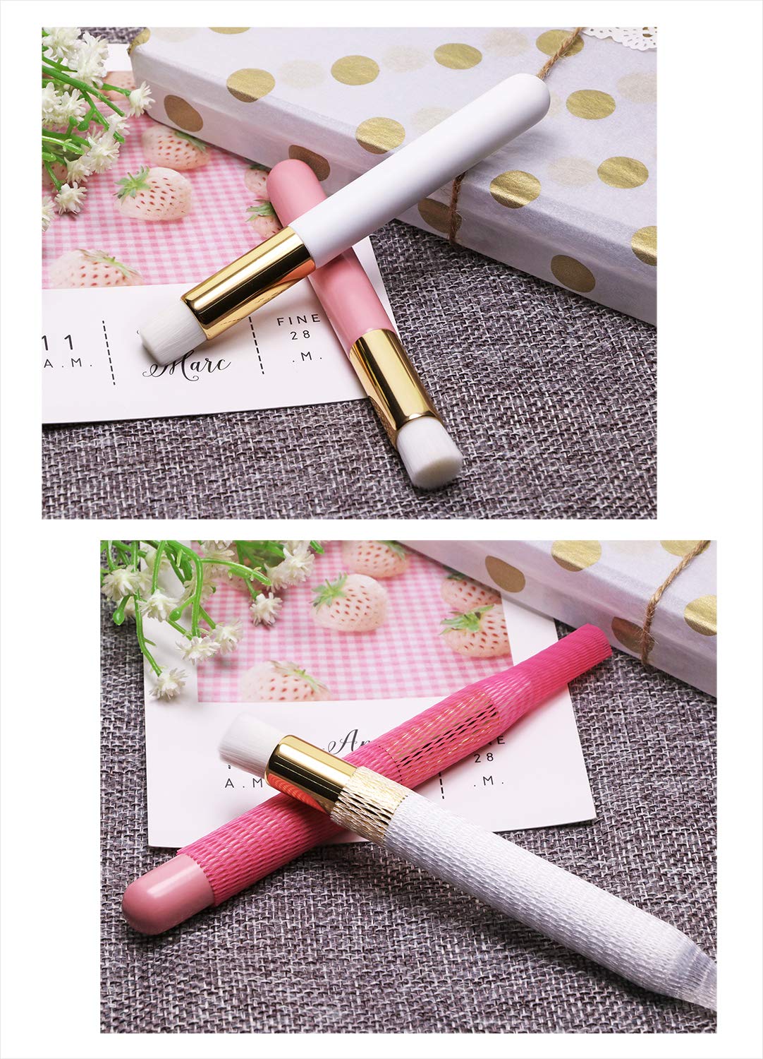 Penta Angel Lash Shampoo Brushes 2Pcs White Pink Eyelash Extension Nose Pore Blackhead Facial Deep Cleaning Washing Brush Tools for Women Girls