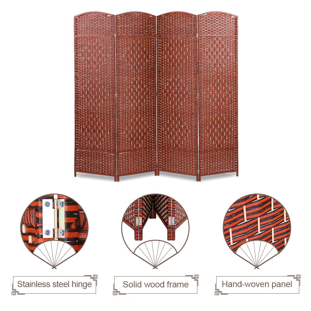 Room Divider, 4 Panel Partition Folding Privacy Screen Standing Woven Rattan Tall Panel Divider for Home Office