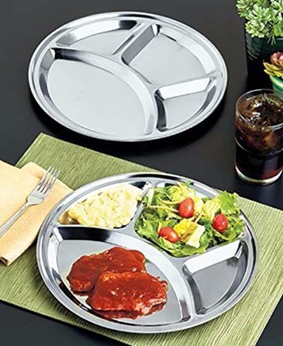 WhopperIndia Stainless Steel Round Dining Plate 4 Compartment Thali, stainless steel compartment plates , ss mess tray , Plates for Dinner Fruitss, Kitchen Dining Table Plate 4 Pcs 11.5 Inch