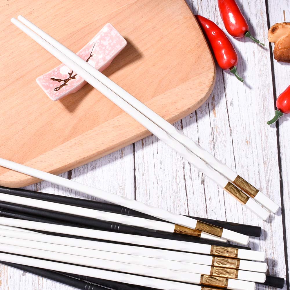 Whitenesser 5 Pairs White Chopsticks, Reusable Japanese Chinese Korean Chop Sticks Dishwasher Safe, 9.5" Chopsticks (White)