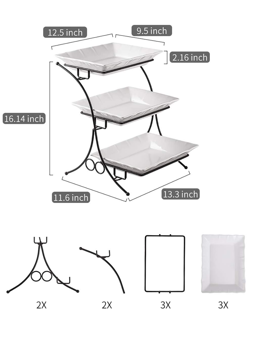 YHOSSEUN Porcelain Baking Set with Stand Tiered Serving Stand 3 Tier Buffet Server with Casserole Perfect Tray for Serving Display Large Size