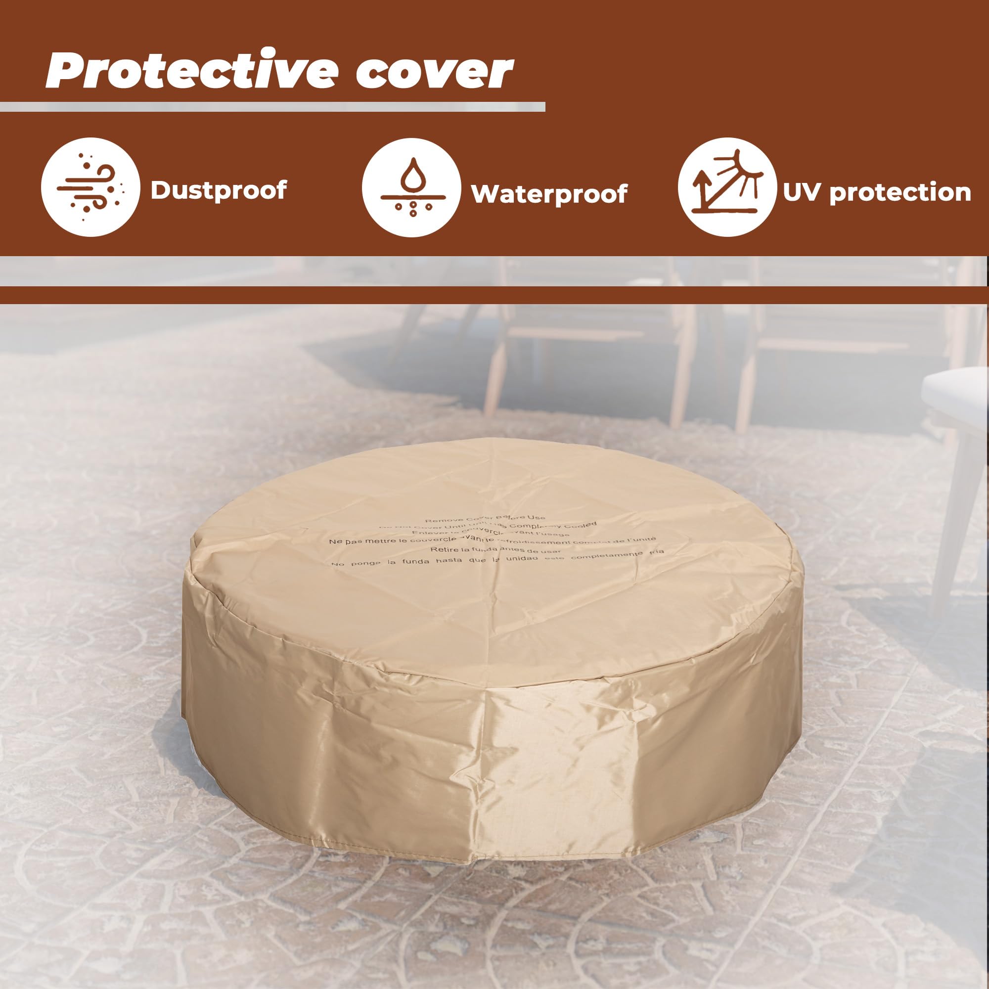 Outdoor 28 Inch Propane Fire Pit Table 30,000 BTU Stone Texture Round Gas Fire Table Patio Fire Table Firepit Base with Lava Rocks (Tank Outside), Brown
